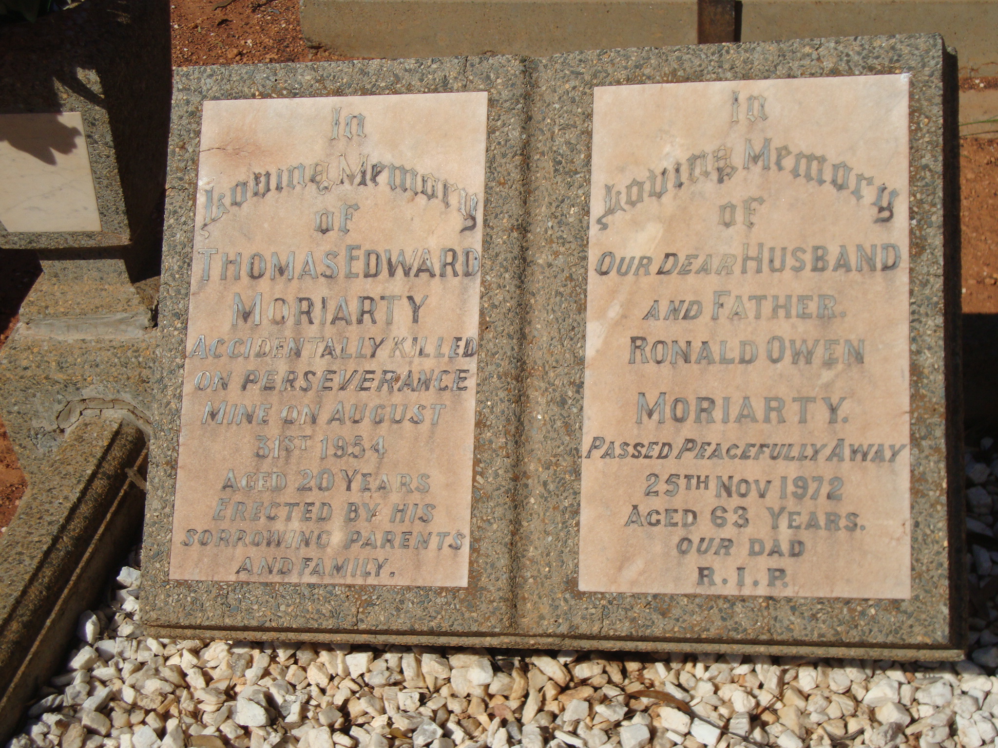 Thomas Edward MORIARTY - Western Australian Virtual Miners Memorial