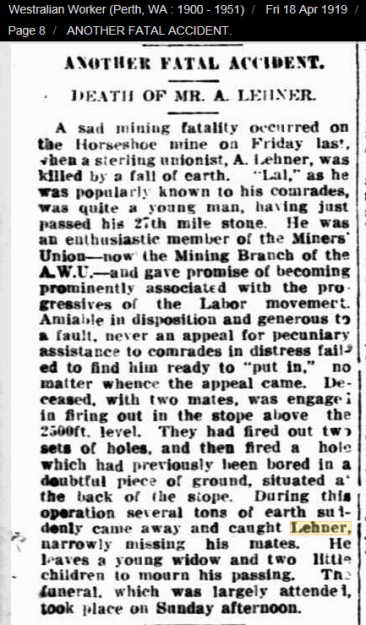 Albert Andrew “Lal” LEHNER - Western Australian Virtual Miners Memorial