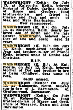 Keith Boswell WAINWRIGHT - Western Australian Virtual Miners Memorial