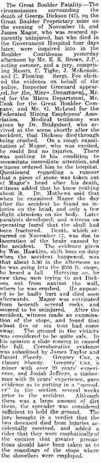 John Thomas “James” MAGOR - Western Australian Virtual Miners Memorial