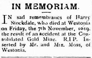 Harry Jordon STOCKDALE - Western Australian Virtual Miners Memorial
