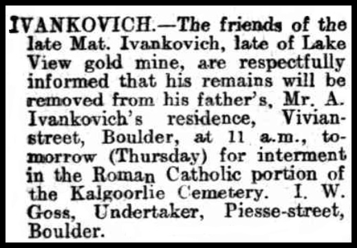 Mat IVANKOVICH - Western Australian Virtual Miners Memorial