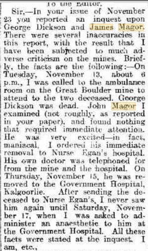 John Thomas “James” MAGOR - Western Australian Virtual Miners Memorial