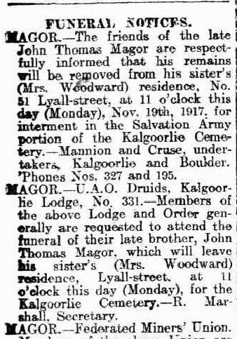 John Thomas “James” MAGOR - Western Australian Virtual Miners Memorial