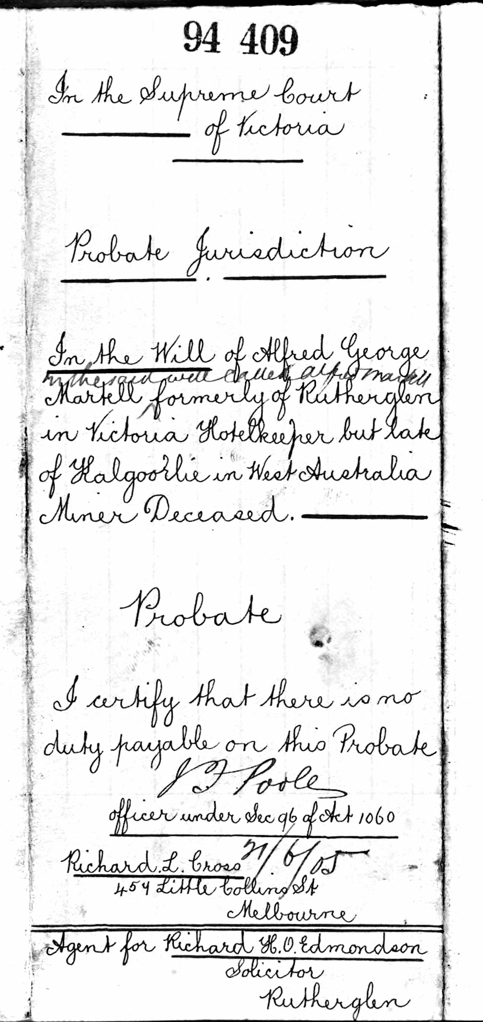 Alfred George MARTELL - Western Australian Virtual Miners Memorial