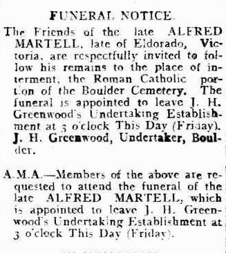 Alfred George MARTELL - Western Australian Virtual Miners Memorial