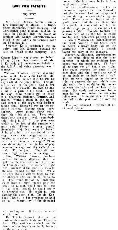 Alfred George MARTELL - Western Australian Virtual Miners Memorial
