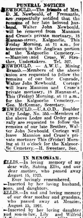 Walter John “Wally” NEWBOULD - Western Australian Virtual Miners Memorial
