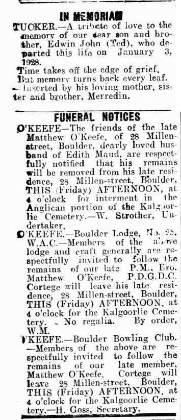 Matthew “Matt” OKEEFE - Western Australian Virtual Miners Memorial