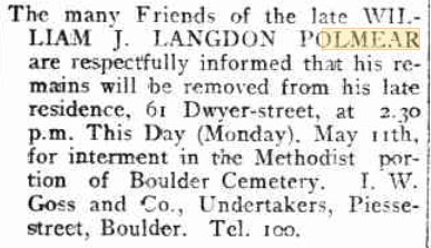 William John Langdon POLMEAR - Western Australian Virtual Miners Memorial