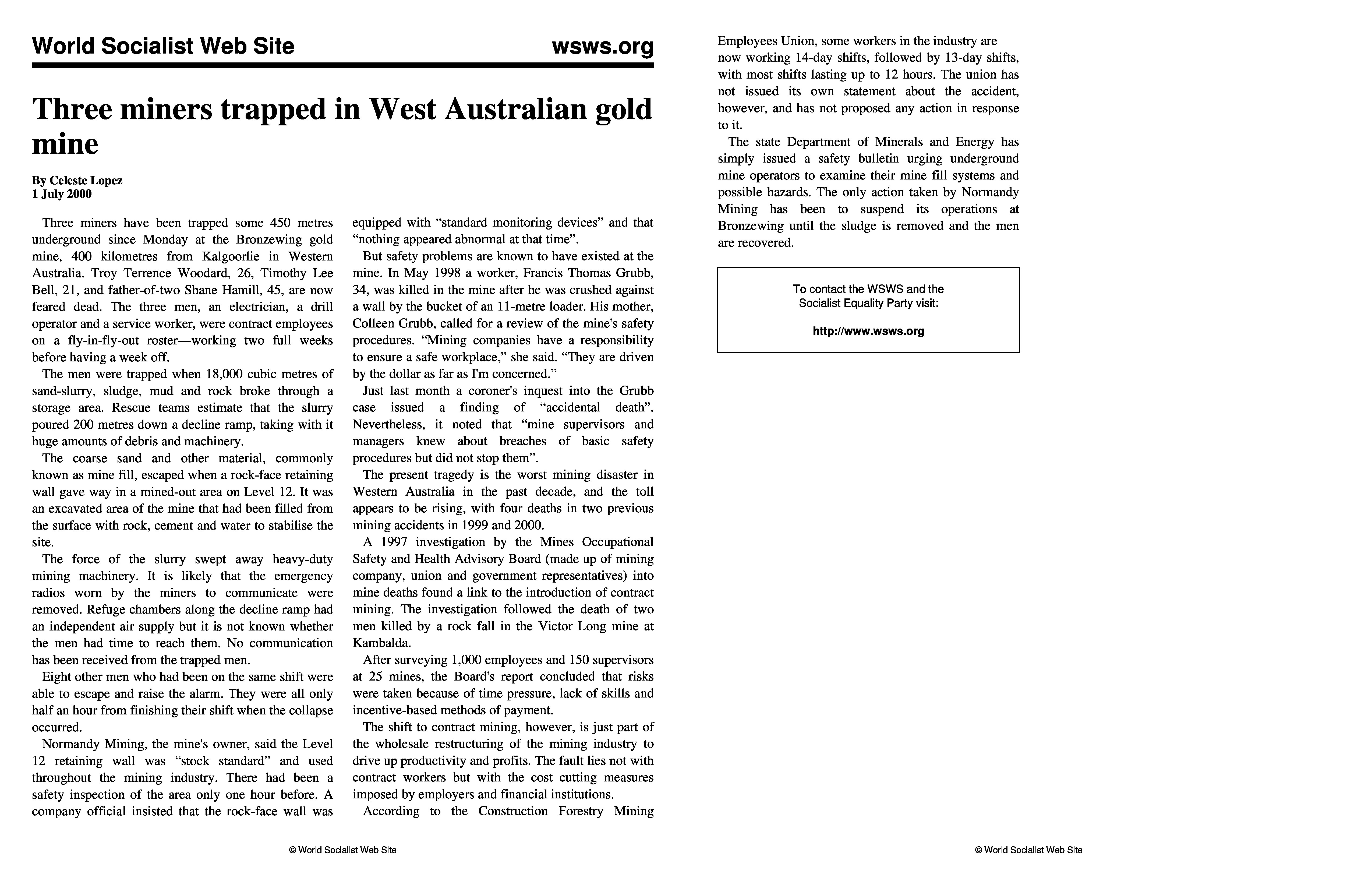 Shane HAMILL | Western Australian Virtual Miners Memorial