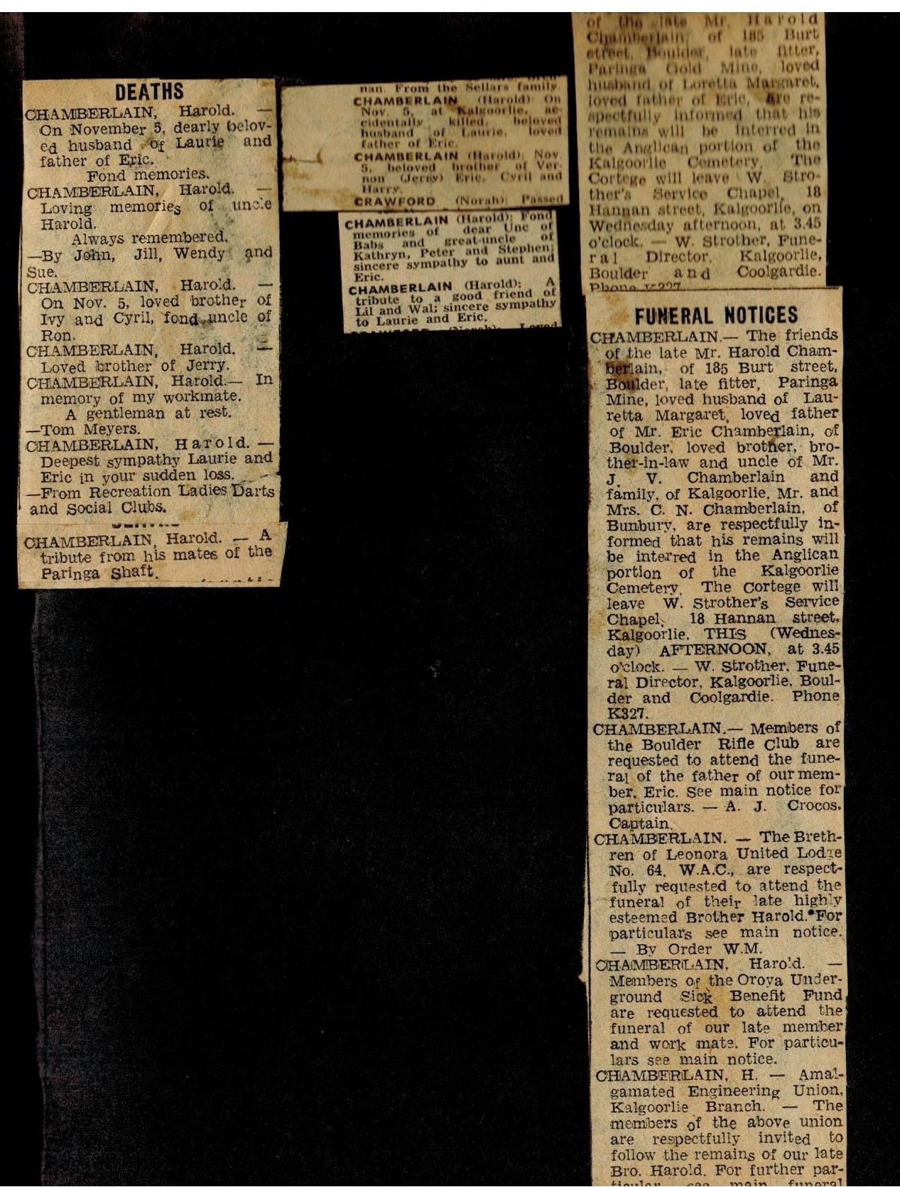 Harold CHAMBERLAIN - Western Australian Virtual Miners Memorial