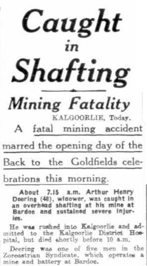 Arthur Henry DEERING - Western Australian Virtual Miners Memorial