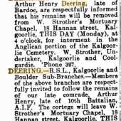 Arthur Henry DEERING - Western Australian Virtual Miners Memorial