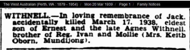 John Willmott “Jack” WITHNELL - Western Australian Virtual Miners Memorial