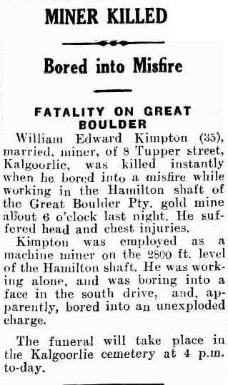 William Edward KIMPTON - Western Australian Virtual Miners Memorial