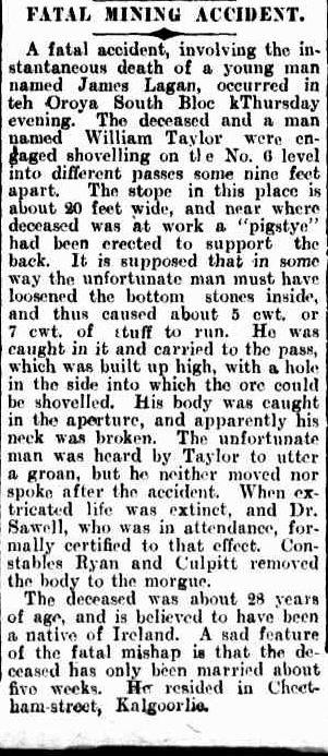 James LAGAN - Western Australian Virtual Miners Memorial