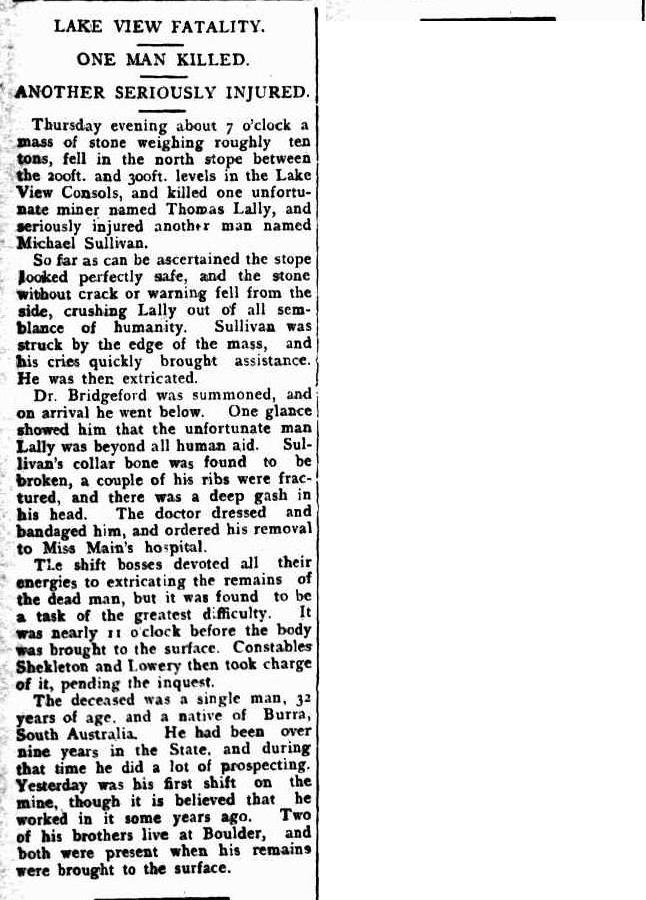 Thomas LALLY - Western Australian Virtual Miners Memorial