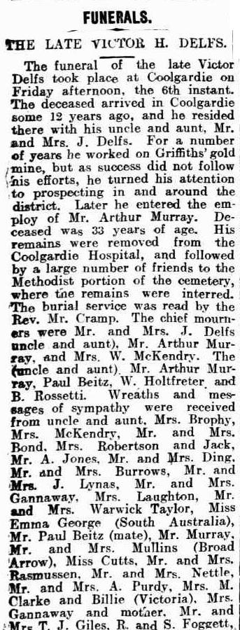 Henrich Victor William DELFS - Western Australian Virtual Miners Memorial
