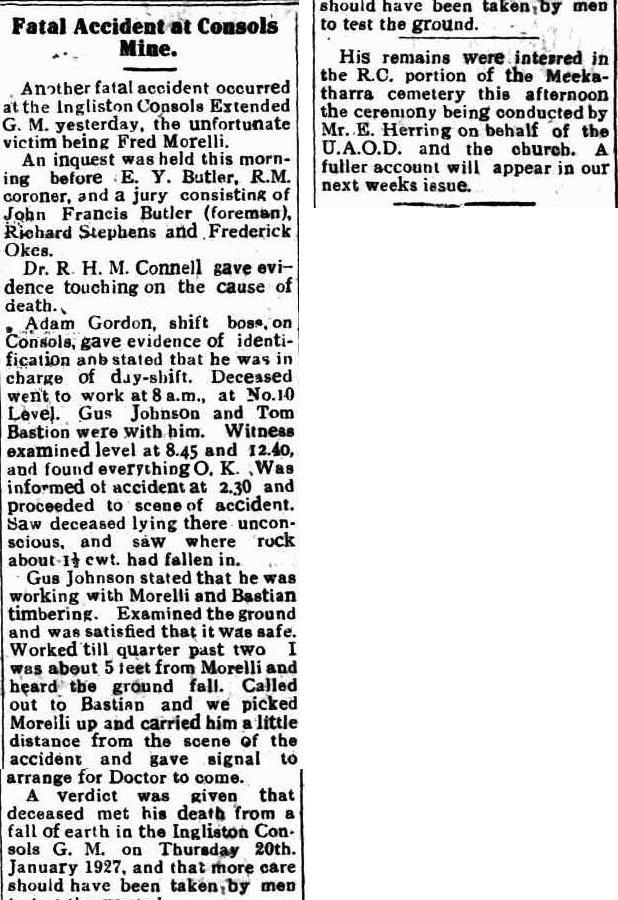 Fidencio “Fred” MORELLI - Western Australian Virtual Miners Memorial