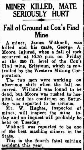 John Willmott “Jack” WITHNELL - Western Australian Virtual Miners Memorial
