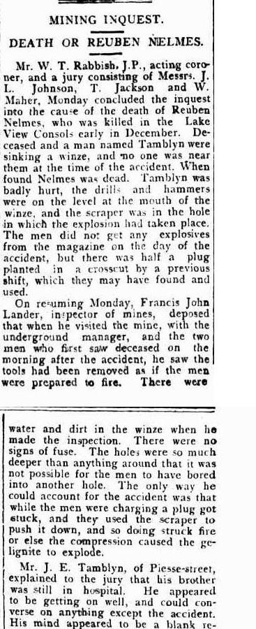 Reuben NELMES - Western Australian Virtual Miners Memorial