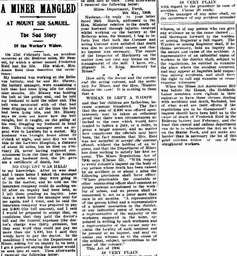 Frederick Charles Jackson REID - Western Australian Virtual Miners Memorial