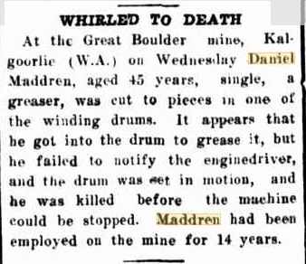 Daniel MADDREN - Western Australian Virtual Miners Memorial