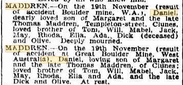 Daniel MADDREN - Western Australian Virtual Miners Memorial