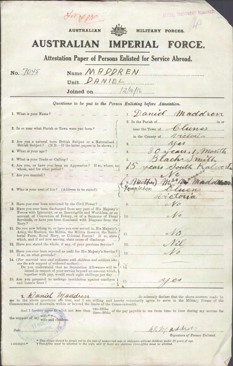 Daniel MADDREN - Western Australian Virtual Miners Memorial