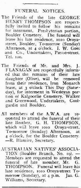 George Henry Norman THOMPSON - Western Australian Virtual Miners Memorial