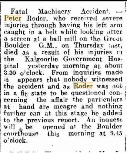 Johan Peter RODER - Western Australian Virtual Miners Memorial