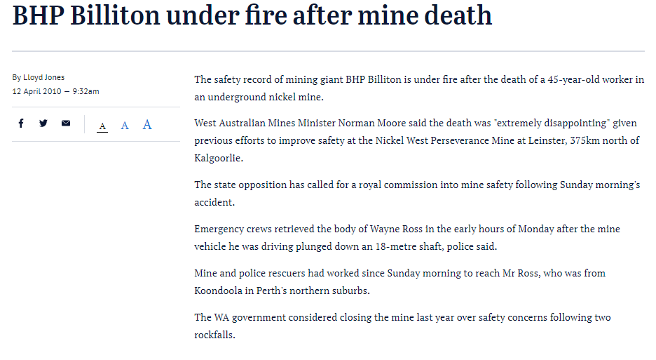 Wayne Lance ROSS - Western Australian Virtual Miners Memorial