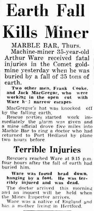 Arthur Thomas WARE - Western Australian Virtual Miners Memorial