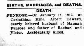 Albert Edward PENROSE - Western Australian Virtual Miners Memorial