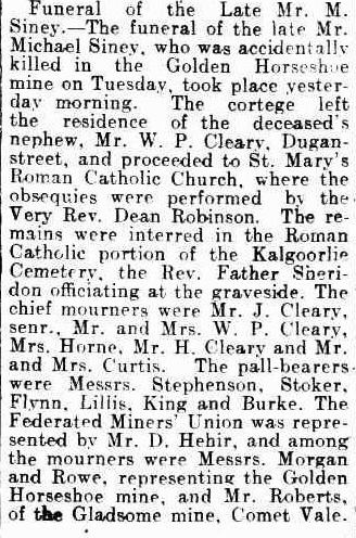 Michael SINEY - Western Australian Virtual Miners Memorial