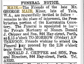 George MAIR - Western Australian Virtual Miners Memorial