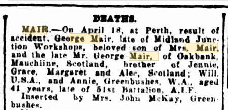 George MAIR - Western Australian Virtual Miners Memorial