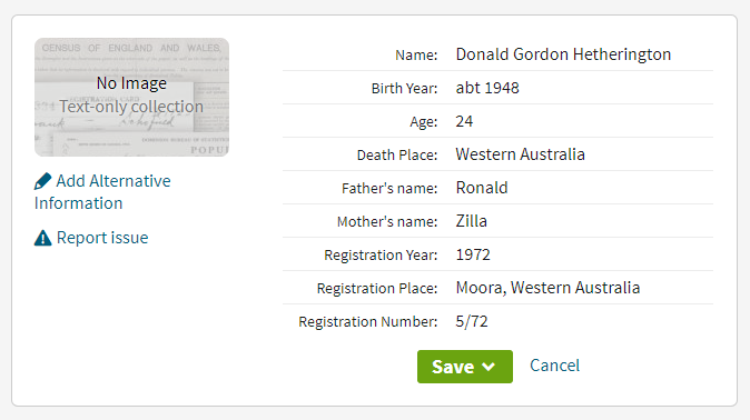 Donald Gordon HETHERINGTON - Western Australian Virtual Miners Memorial
