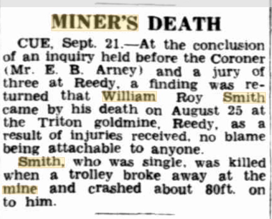 William Roy SMITH - Western Australian Virtual Miners Memorial