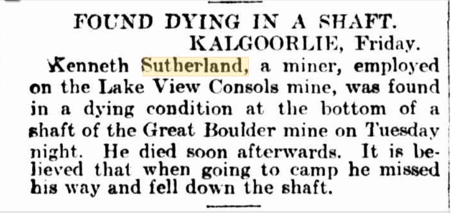 Kenneth SUTHERLAND - Western Australian Virtual Miners Memorial