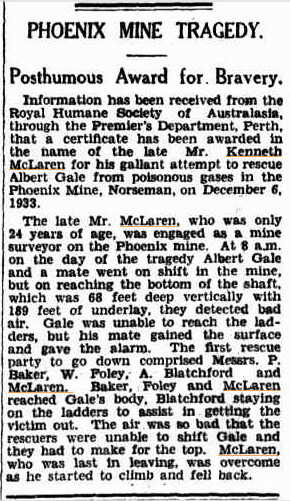 Kenneth McLAREN - Western Australian Virtual Miners Memorial