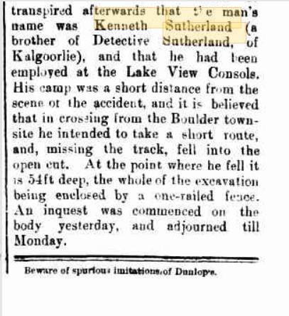 Kenneth SUTHERLAND - Western Australian Virtual Miners Memorial