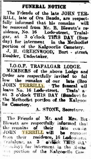 John TERRILL - Western Australian Virtual Miners Memorial