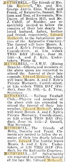 Edward METHERELL - Western Australian Virtual Miners Memorial